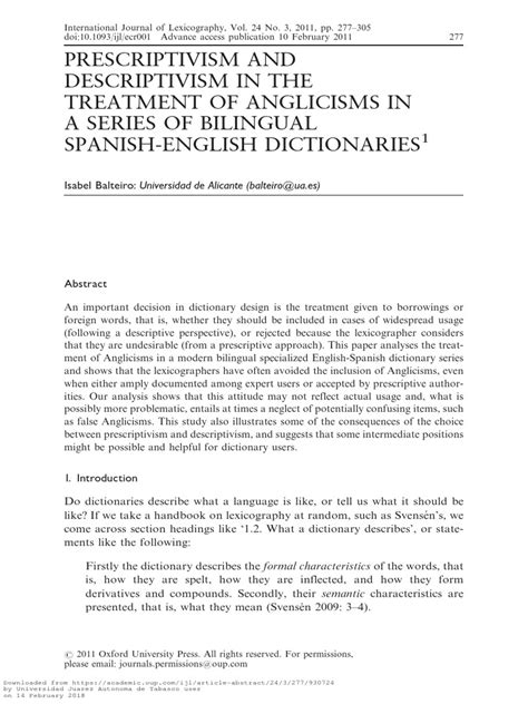 Prescriptivism And Descriptivism In The Treatment Of Anglicisms In A