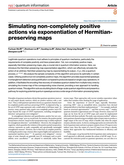 Pdf Simulating Non Completely Positive Actions Via Exponentiation Of Hermitian Preserving Maps