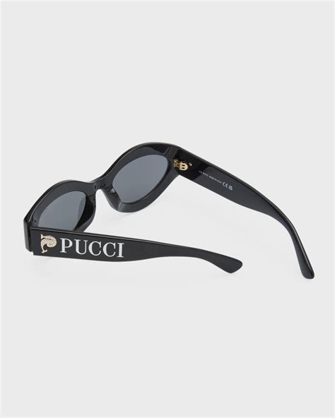 Emilio Pucci Logo Acetate And Metal Oval Sunglasses Neiman Marcus