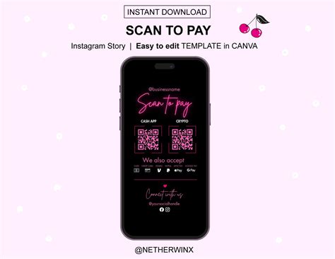 PINK Qr Code Sign Scan To Pay Template Flyer Canva Template Editable Beauty Salon Nail Makeup