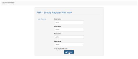 Register Using Md5 In PHP Campcodes