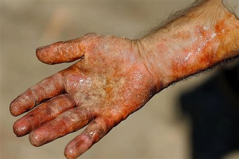 Closeup Of A Mans Hand With Severe Burns Premium Ai Generated Image