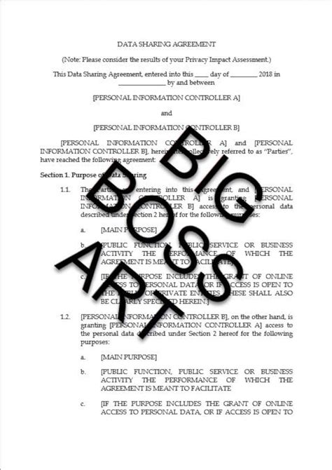 Data Sharing Agreement Template Word Format Etsy
