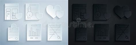 Set Document With Graph Chart Heart Shield File Document And Paper
