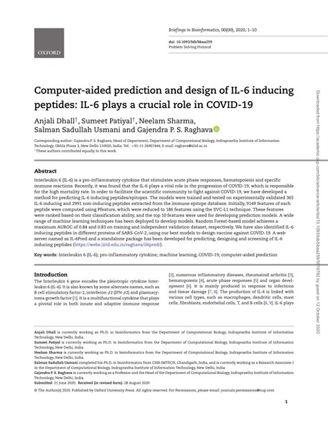 Pdf Computer Aided Prediction And Design Of Il 6 Inducing Peptides Il 6 Plays A Crucial Role
