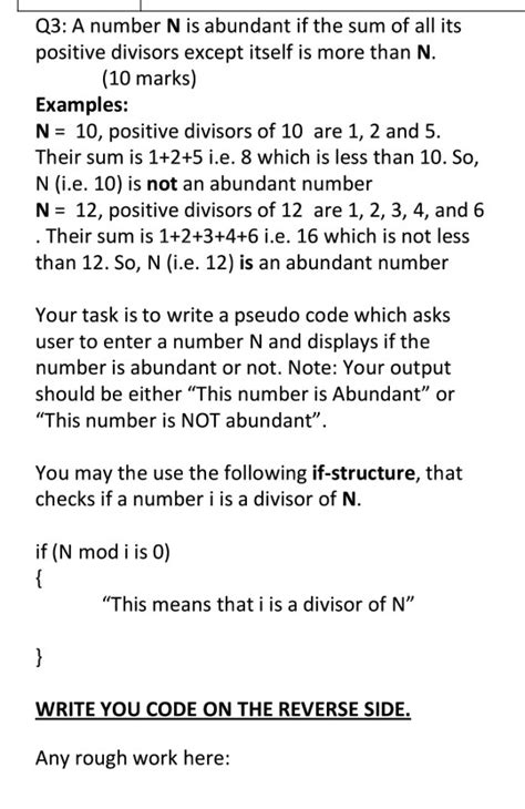 solved q3 a number n is abundant if the sum of all its