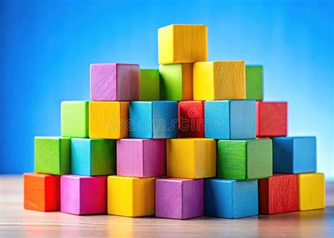 Vibrant Wooden Building Blocks Stacked For Playful Learning A Colorful Educational Toy Image For