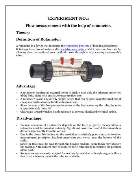 Rotameter Flow Measurement Lab Experiment