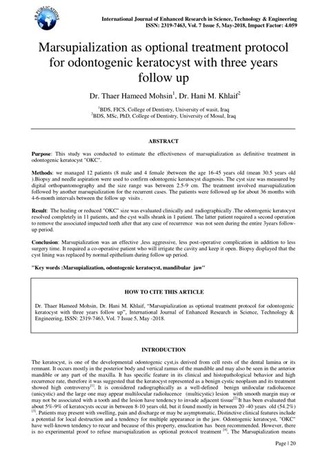 Pdf Marsupialization As Optional Treatment Protocol For Odontogenic Keratocyst With Three