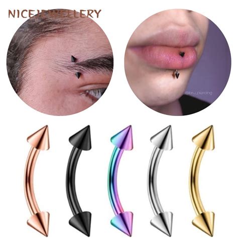 Titanium Steel Curved Rod Eyebrow Nails Single Punk Pointed Cone Double