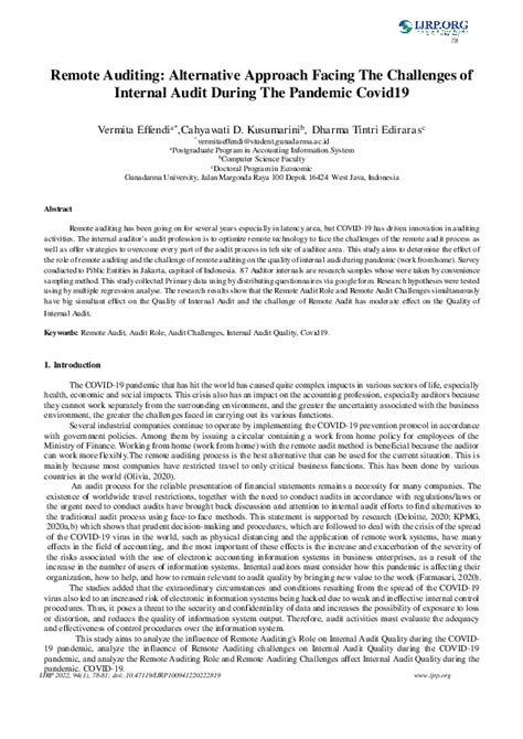 Pdf Remote Auditing Alternative Approach Facing The Challenges Of Internal Audit During The