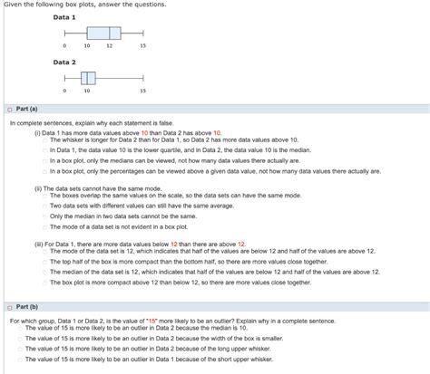 Solved Given The Following Box Plots Answer The Questions Chegg Com
