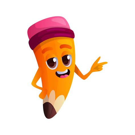 Cute Pencil Wink Character In Pose Personage With Eyes Hands Blink Expression School