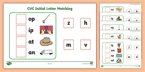 Workstation Pack Cvc Initial Letter Matching Activity Pack