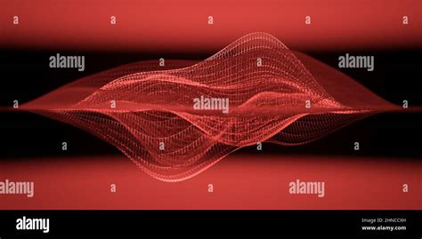 Abstract Red Wireframe Waveform Visualization Of Sound Waves Or Acoustic Equalizer Concept With