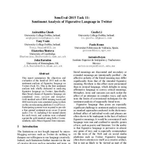 Semeval 2015 Task 11 Sentiment Analysis Of Figurative Language In Twitter Acl Anthology