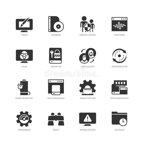 Operating System And Its Management Icons In Thin Line Style Stock