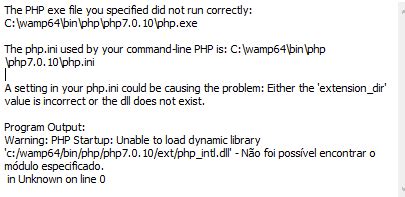 php Erro na instalação do Composer não foi possivel encontrar o módulo especificado php