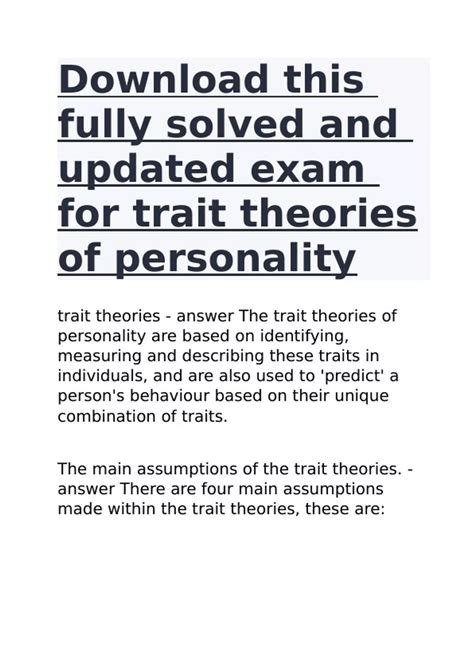 download this fully solved and updated exam for trait theories of