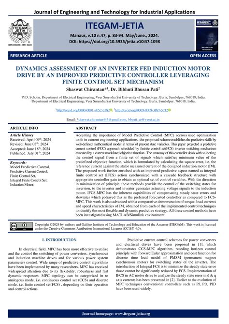 Pdf Dynamics Assessment Of An Inverter Fed Induction Motor Drive By An Improved Predictive