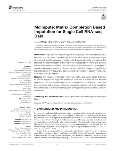 Pdf Mcimpute Matrix Completion Based Imputation For Single Cell Rna