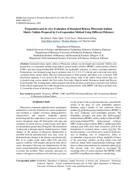 Pdf Preparation And In Vitro Evaluation Of Sustained Release Matrix
