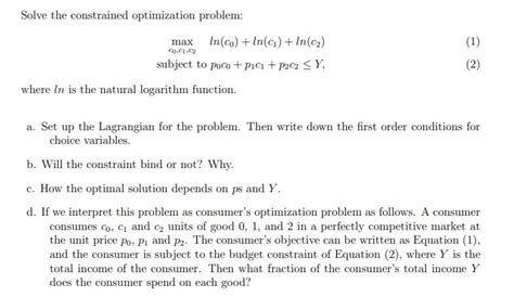 Solve The Constrained Optimization Problem