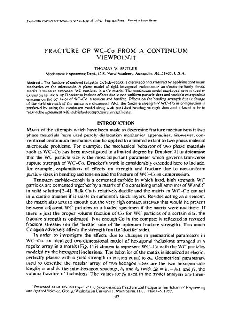 Pdf Fracture Of Wc Co From A Continuum Viewpoint Thomas W Butler