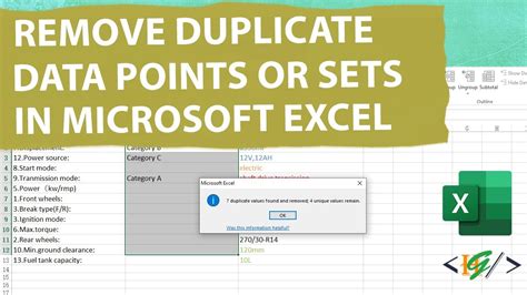 How To Remove Duplicate Data Points Or Sets In Microsoft Excel Youtube