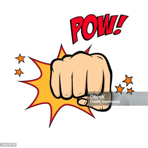 팝 아트 스타일의 주먹 타격 주먹 펀치 팝 아트 스타일의 주먹 그림 포로 벡터 디자인 그림입니다 손가락 마디에 대한 스톡 벡터