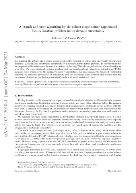 Pdf A Branch And Price Algorithm For The Robust Single Source