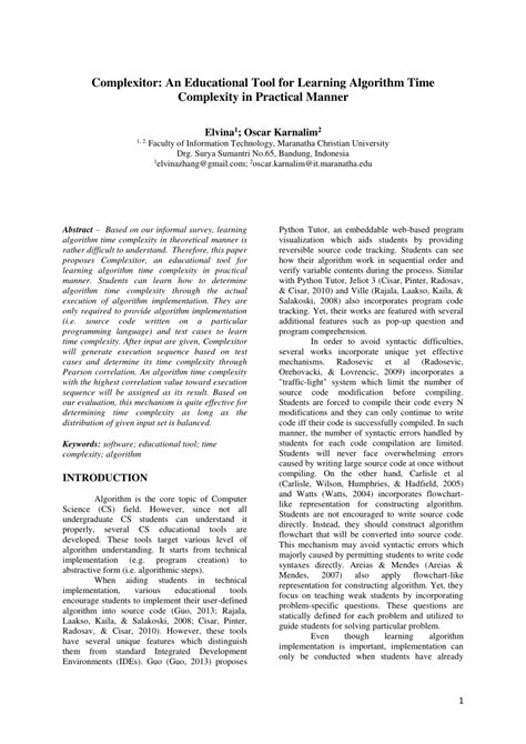 pdf complexitor an educational tool for learning algorithm time complexity in practical manner