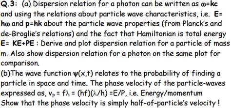 Solved A Dispersion Relation For A Photon Can Be Written As