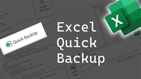 Excel Quick Backup Excel Macro Vba Addin Youtube