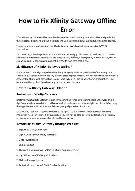 How To Fix Xfinity Gateway Offline Error Pdf DocDroid