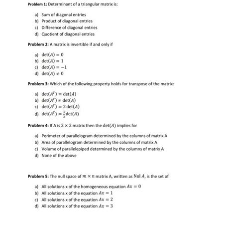 Solved Problem 1 Determinant Of A Triangular Matrix Is A