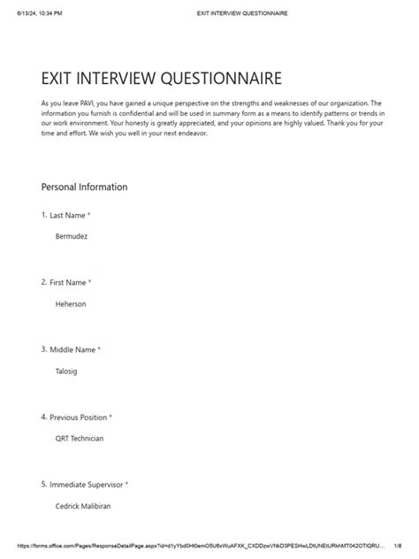 Exit Interview Questionnaire Pdf Social Psychology Business