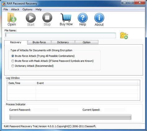 Advanced Rar Password Recovery Main Window Windows Password Recovery