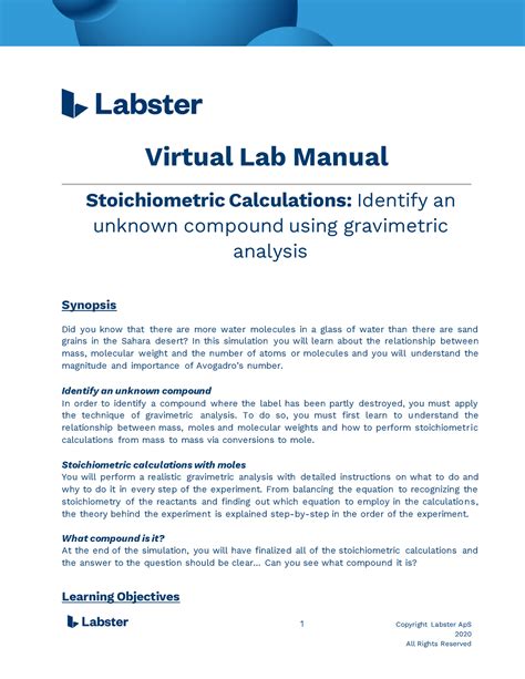 STO Stoichiometric Calculations Identify An Unknown Compound Using Gravimetric Analysis Lab
