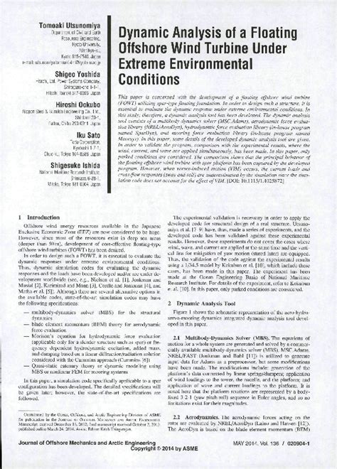 Pdf Dynamic Analysis Of A Floating Offshore Wind Turbine Under Extreme Environmental Conditions