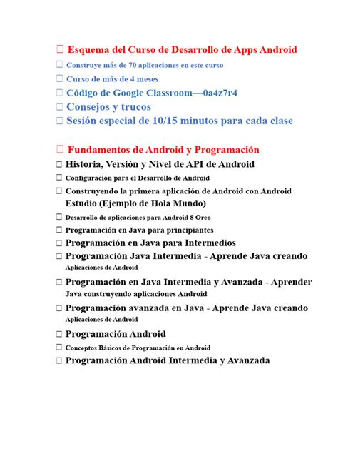 Esquema Del Curso De Desarrollo De Aplicaciones Android Pdf Android Sistema Operativo
