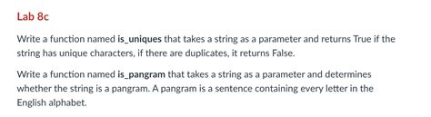 Solved Lab 8c Write A Function Named Isuniques That Takes A