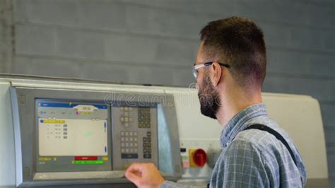 Print House Worker Setting Parameters On Modern Offset Printing Machine Stock Footage Video Of
