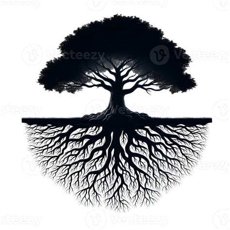 A Tree Silhouette With Roots On Transparent Background PNG
