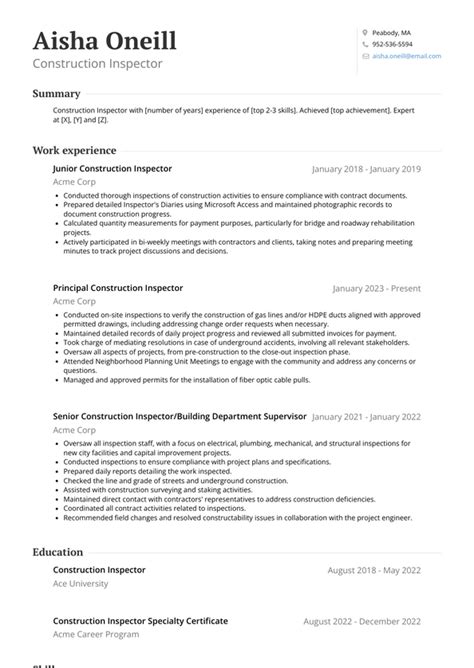 10 Construction Inspector Resume Examples That Work