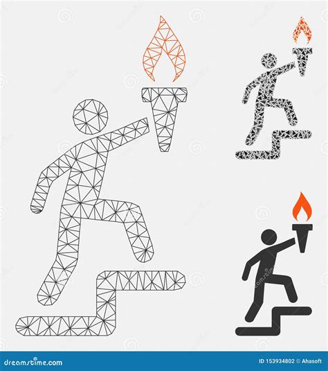 Leader Climb With Torch Vector Mesh Carcass Model And Triangle Mosaic Icon Stock Vector