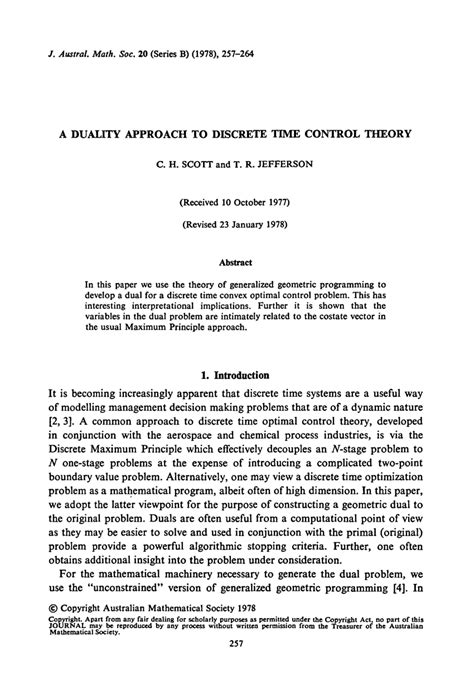 Pdf A Duality Approach Ot Discrete Time Control Theory