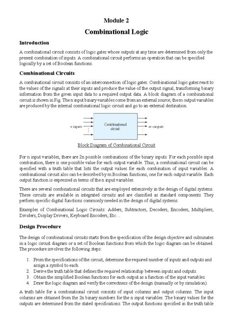 Module 2 Comb Logic Circuit Module 2 Combinational Logic