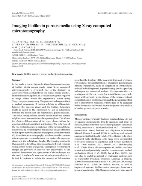 Pdf Imaging Biofilm In Porous Media Using X Ray Computed Microtomography