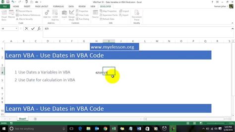 Learn Vba Part 10 Intro To Date Variables In Vba Hindi Youtube